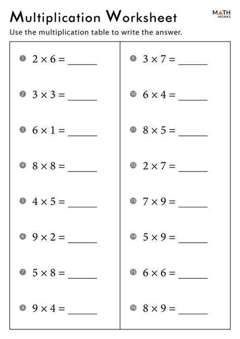 2nd Grade Multiplication Worksheets Math Monks Printable