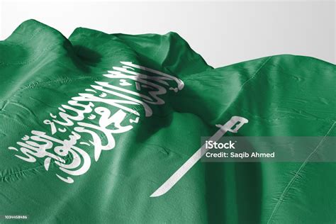 3d 현실 사우디 아라비아 국기 렌더링을 흔들며 절연된 사우디아라비아 국기 0명에 대한 스톡 사진 및 기타 이미지 0명