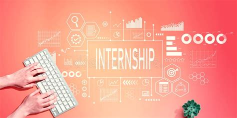 internship theme with person using computer keyboard stock image