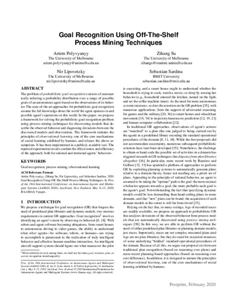 Pdf Goal Recognition Using Off The Shelf Process Mining Techniques