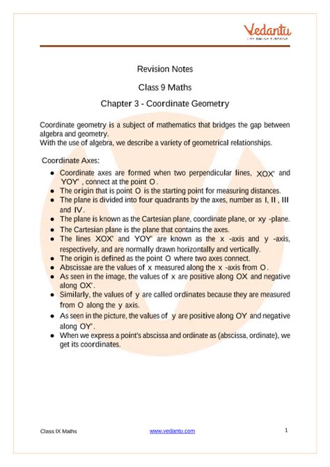 Coordinate Geometry Class 9 Mind Map