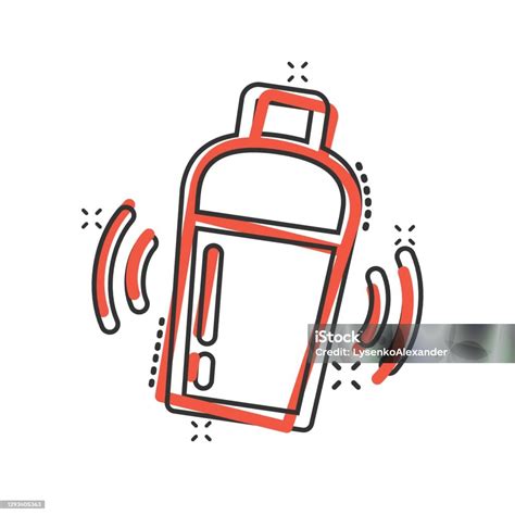 코믹 스타일의 셰이커 칵테일 아이콘 흰색 고립 된 배경에 알코올 병 만화 벡터 그림 바 드링크 스플래시 효과 비즈니스 컨셉