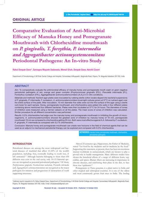 Pdf Comparative Evaluation Of Anti Microbial Efficacy Of Manuka Honey And Pomegranate