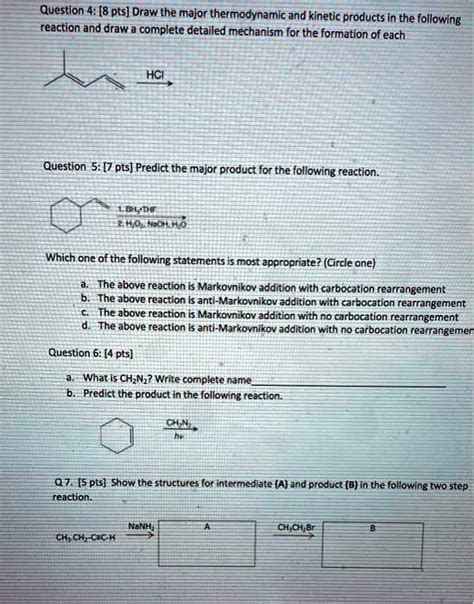SOLVED: Question 4: [8 pts] Draw the major thermodynamic and kinetic ...