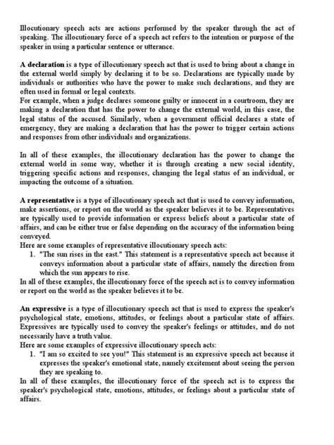 Illocutionary Speech Acts Are Actions Performed By The Speaker Through The Act Of Speaking Pdf