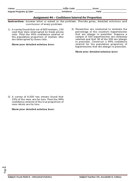 assignment 6 online confidence intervals for proportion pdf