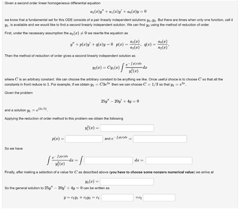Solved Given A Second Order Linear Homogeneous Differential