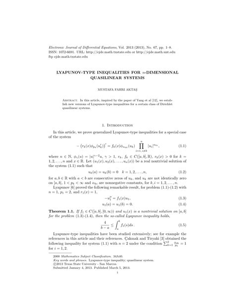 Pdf Lyapunov Type Inequalities For N Dimensional Quasilinear Systems
