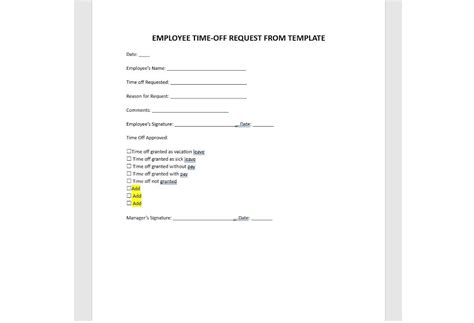 Editable Time Off Request Form Employee Time Off Request Form Request Form Template Time Off