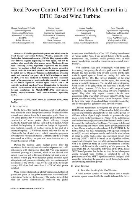 Pdf Mppt And Pitch Control In A Dfig Based Wind Turbine Dokumentips