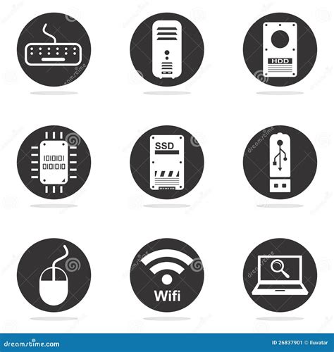 Computer Hardware Icon Set Stock Vector Illustration Of Keyboard