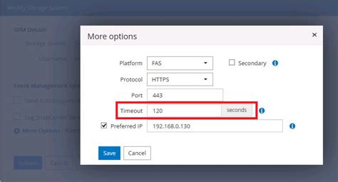 timeout for storage connection is not reflected on snapcenter netapp