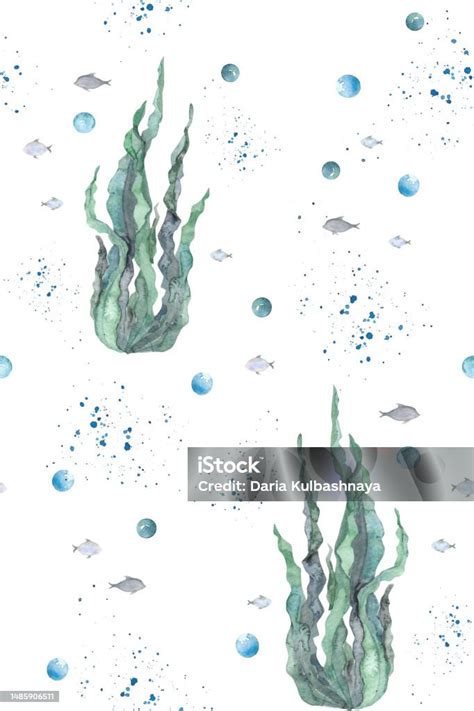 해초 수생 식물 수중 식물 바다 식물 손으로 그림을 그리는 식물 수채화 무늬 천연 유기농 제품 화장품 전단지 포스터 소셜 미디어