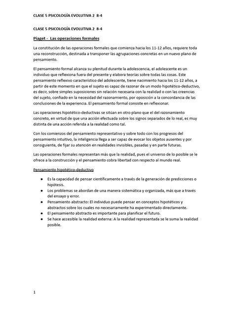 Evolutiva Clase 5 Pdf Pensamiento Teoría