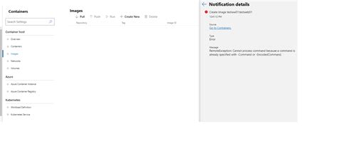 containers extension cannot create new conatiner images on server