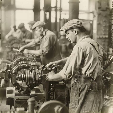 Premium Photo Vintage Black And White Photo Of Factory Workers In