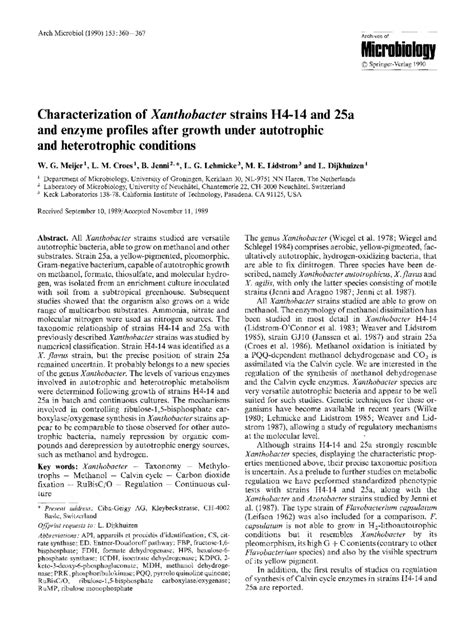 Pdf Characterization Of Xanthobacter Strains H4 14 And 25a And Enzyme Profiles After Growth