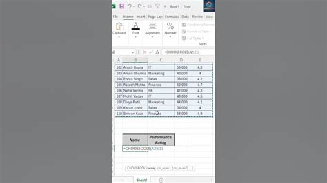 How To Use Choosecols Function In Excel 🔥shortsvideo Excel