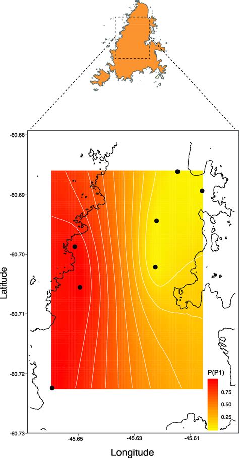 spatial genetic structure from the spatial model in geneland across the