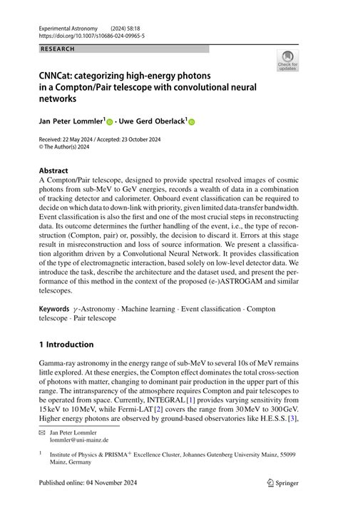 Pdf Cnncat Categorizing High Energy Photons In A Compton Pair Telescope With Convolutional