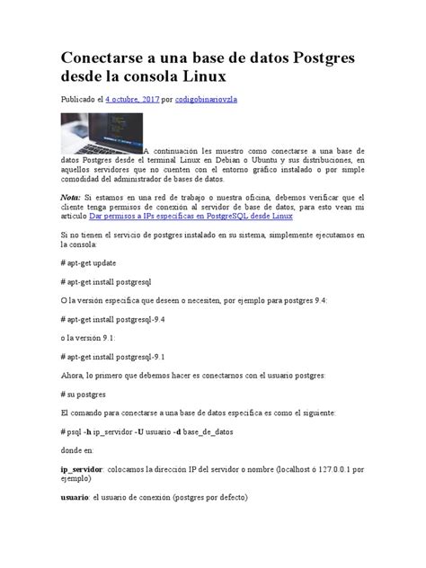 Conectarse A Una Base De Datos Postgres Desde La Consola Pdf Dirección Ip Postgre Sql