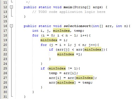 pencarian array dengan teknik selection sort pada java netbeans