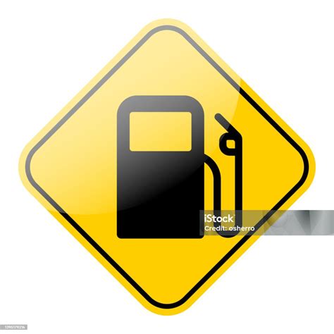 연료 펌프 가솔린 기호 노란색 거리 도로 표지판 프레임에 주유소 검은 색 아이콘 격리된 벡터 일러스트레이션 가솔린에 대한 스톡 벡터 아트 및 기타 이미지 Istock