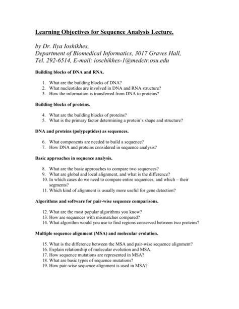 Learning Objectives For Sequence Analysis 1