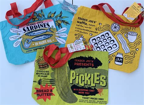 Trader Joes Reusable Canvas Set Of 3 Sardines Pickles And Waffle