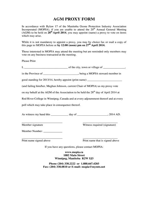 Fillable Online Proxy Form For Agm 2014 Mopia Fax Email Print Pdffiller