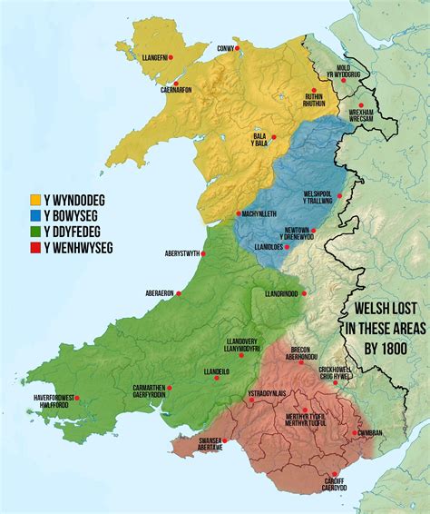 Map Of Welsh Dialects Language Map Welsh Language Wales Uk Wales