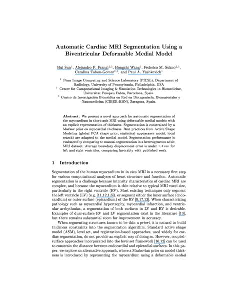 Pdf Automatic Cardiac Mri Segmentation Using A Biventricular Deformable Medial Model