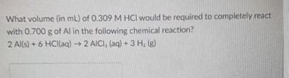 Solved What Volume In ML Of MHCl Would Be Required Chegg
