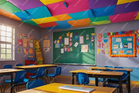 Classroom With A Colorful Ceiling Decoration Premium Ai Generated Image