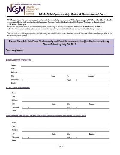 Ncsm Sponsor Commitment Form