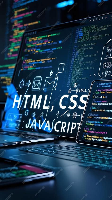 Coding Symbol On Virtual Screen About Developing Apps Or Website Premium Ai Generated Image
