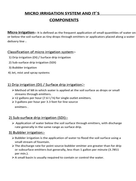 Micro Irrigation System Pdf Irrigation Horticulture