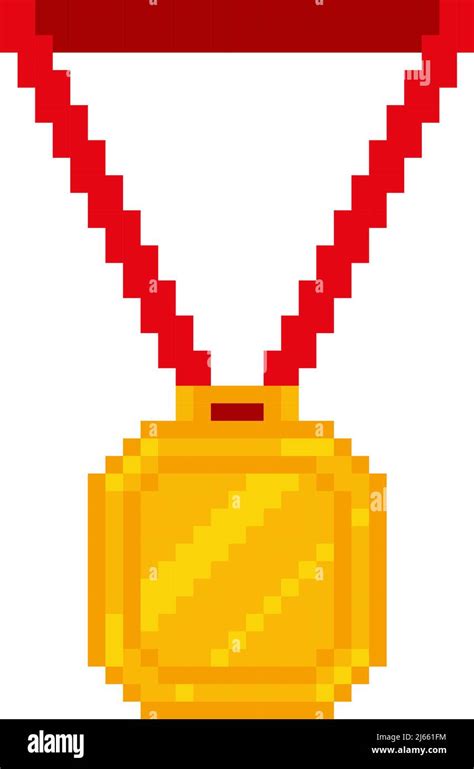 Pixel Art Medal Icon For 8bit Game On White Background Stock Vector