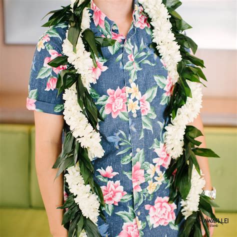 Double Ti Leaf Maile Style Lei With Double Tuberose Aloha Sympathy