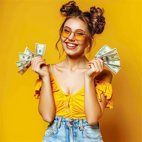 Premium Photo Photo Portrait Of Young Woman Girl Model Holding Cash