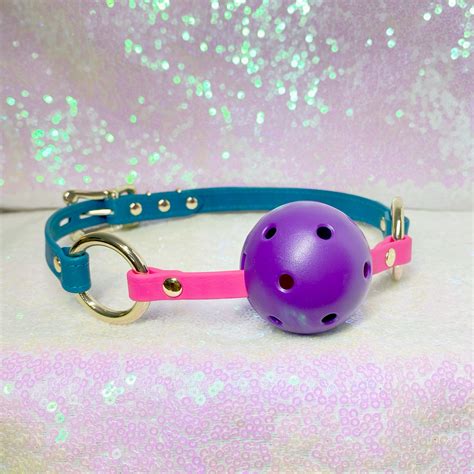 Leather Breathable Ball Gag Teal And Gold Restrained Grace