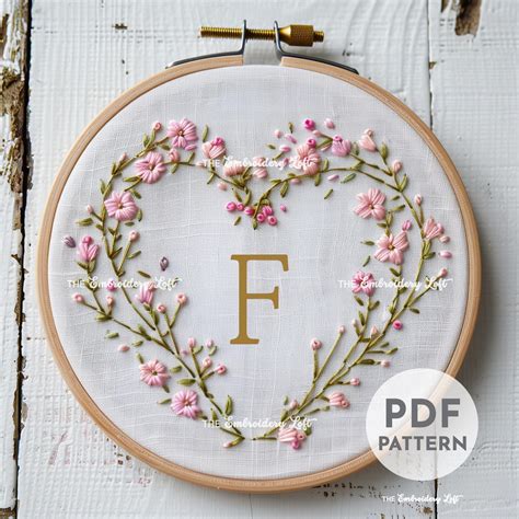 Letter F Valentine Embroidery Personalized Initial Embroidery Ornament