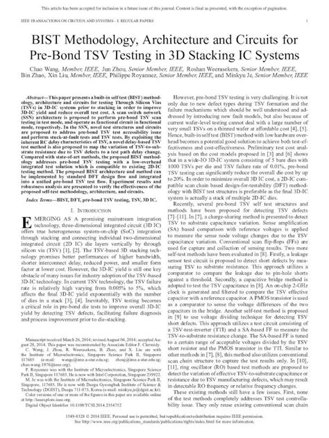 Pdf Bist Methodology Architecture And Circuits For Pre Bond Tsv Testing In 3d Stacking Ic