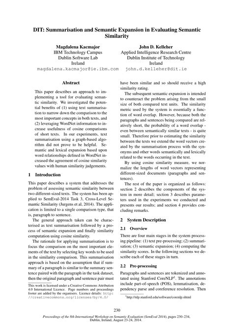 Pdf Dit Summarisation And Semantic Expansion In Evaluating Semantic Similarity