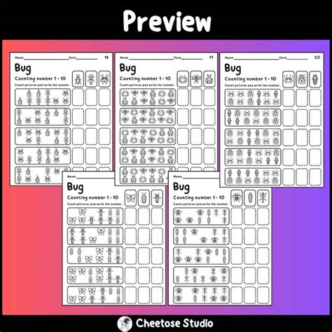 Bugs Counting Numbers 110 Practice Math Worksheets For Kindergarten