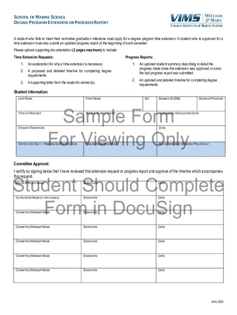 Fillable Online Vims Degree Program Time Extension Or Progress Report