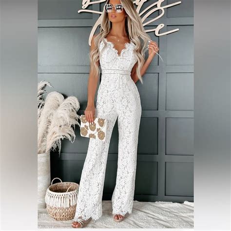 Amazon Pants And Jumpsuits Nwt White Lace Jumpsuit Color White