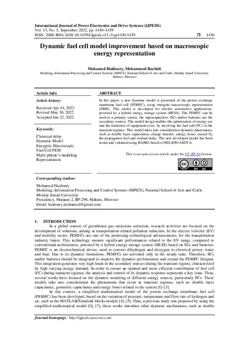 pdf dynamic fuel cell model improvement based on macroscopic energy