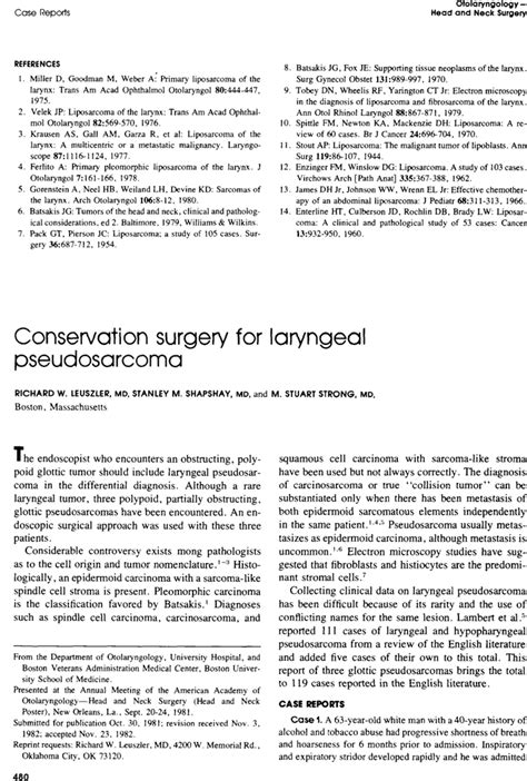 Conservation Surgery For Laryngeal Pseudosarcoma Richard W Leuszler