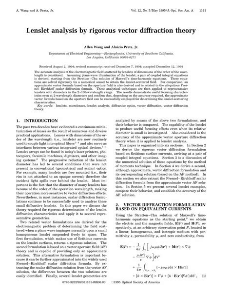 Pdf Lenslet Analysis By Rigorous Vector Diffraction Theory Dokumen Tips